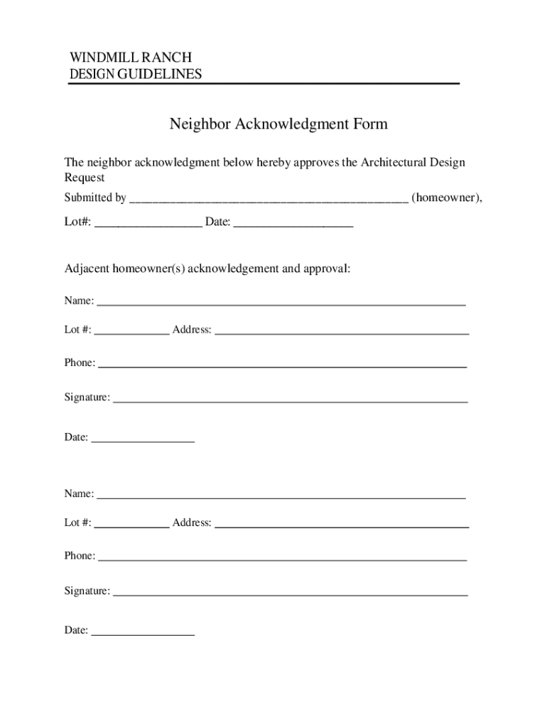 Fillable Online Neighbor Acknowledgment Form Fax Email Print - pdfFiller