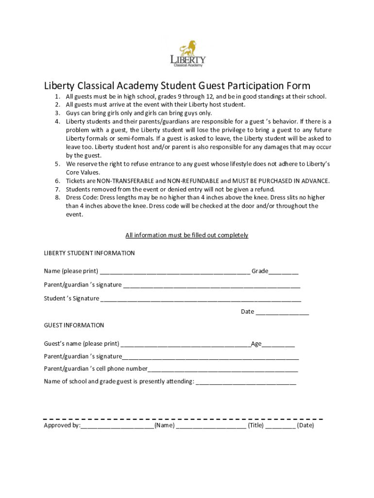 Fillable Online Liberty Classical Academy Student Guest Participation Form Fax Email Print ...