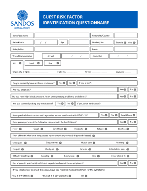 Fillable Online GUEST RISK FACTOR IDENTIFICATION QUESTIONNAIRE Fax ...