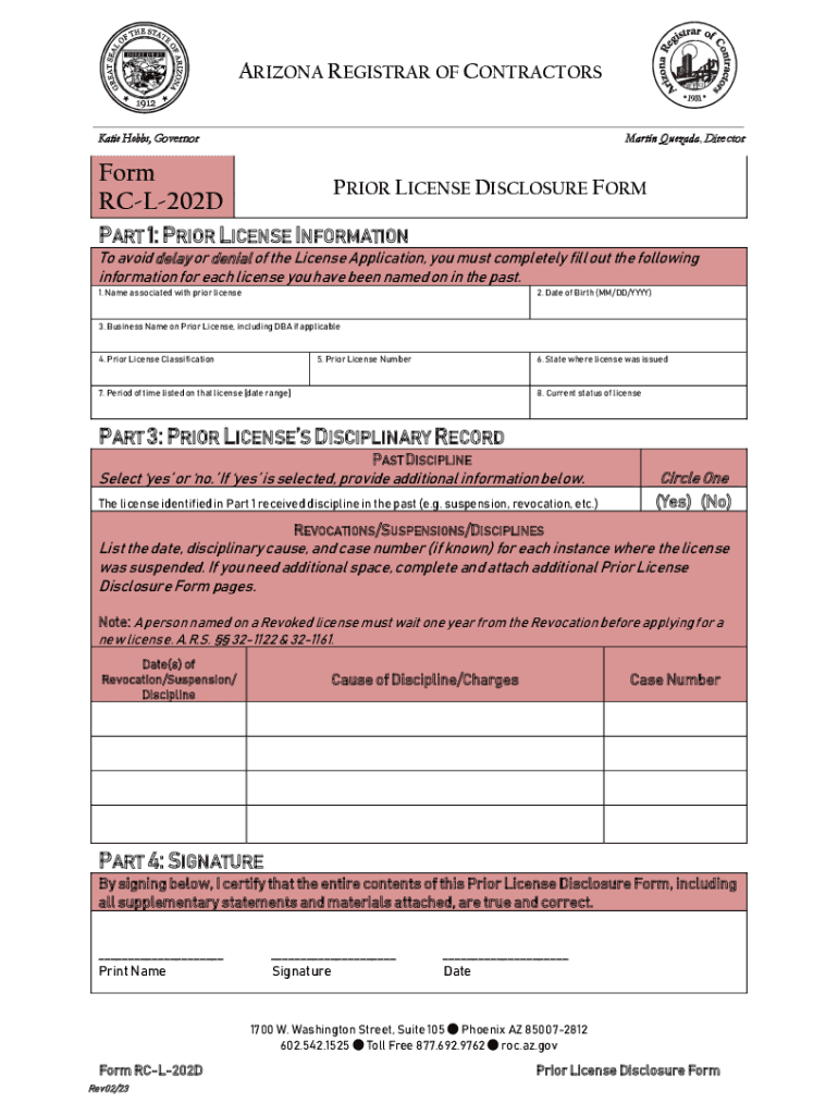 Fillable Online Form RC-L-202B - Arizona Registrar of Contractors - az ...
