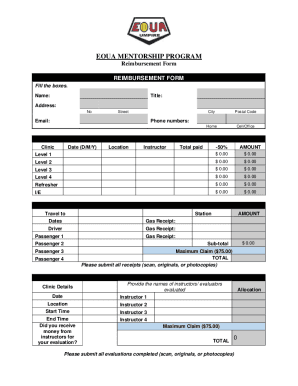 Fillable Online EOUA MENTORSHIP PROGRAM - Reimbursement Form Fax Email Print - pdfFiller