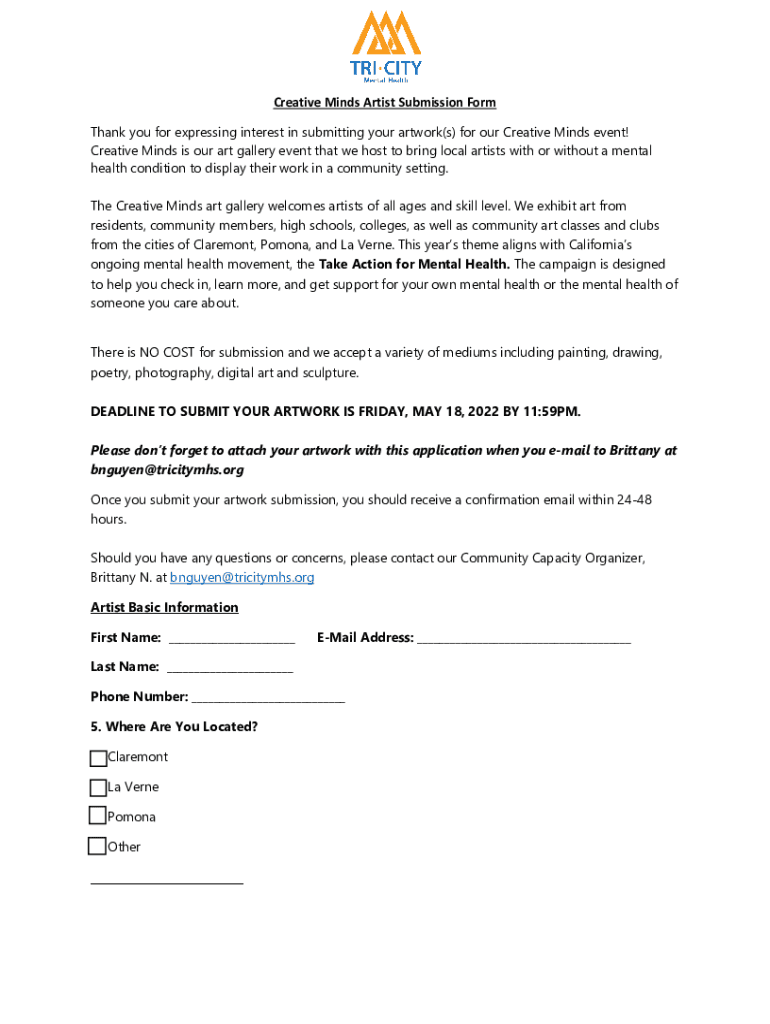 Fillable Online Creative Minds Artist Submission Form Fax Email Print ...