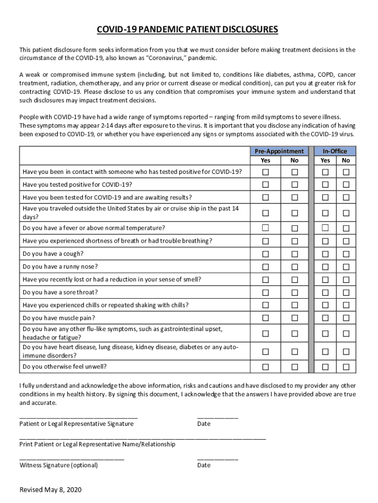 Fillable Online COVID-19 Pandemic Patient Disclosure Fax Email Print ...