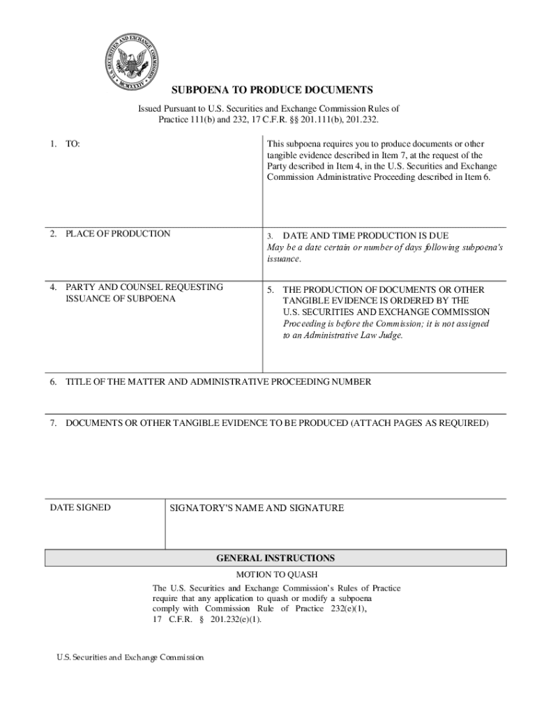 Fillable Online Subpoena Form to Produce Documents Fax Email Print ...