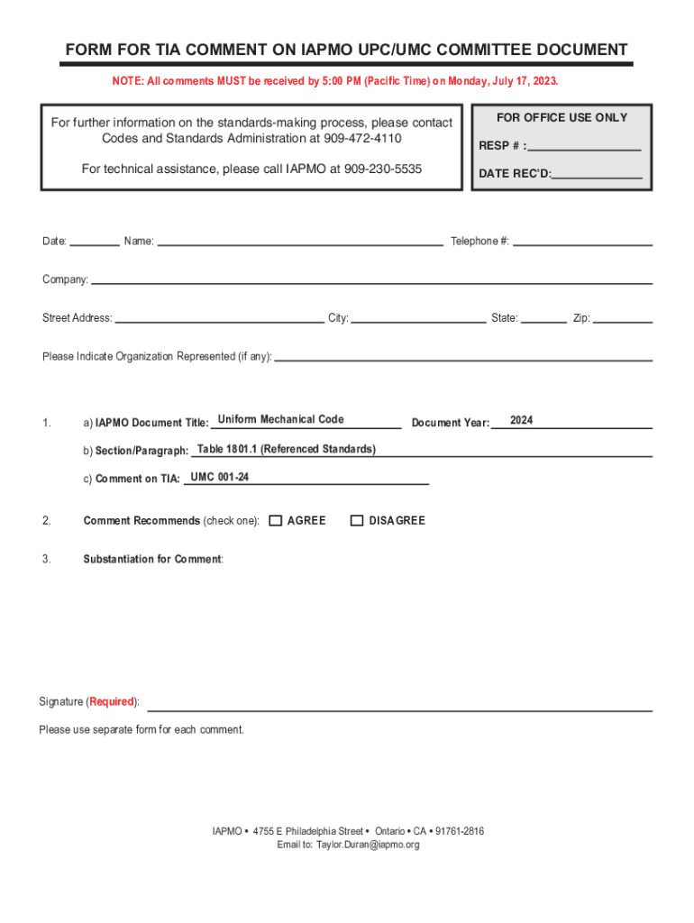 Fillable Online codes iapmo IAPMO Makes Tentative Interim Amendment Available for ... Fax Email ...