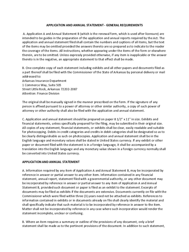 Fillable Online GENERAL REQUIREMENTS A. Application A and Annual ...