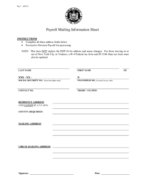 Fillable Online Pay-1: NYSP Payroll Mailing Information Sheet Fax Email ...
