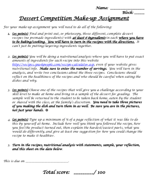 Fillable Online Dessert Competition Make-up Assignment Fax Email Print - pdfFiller