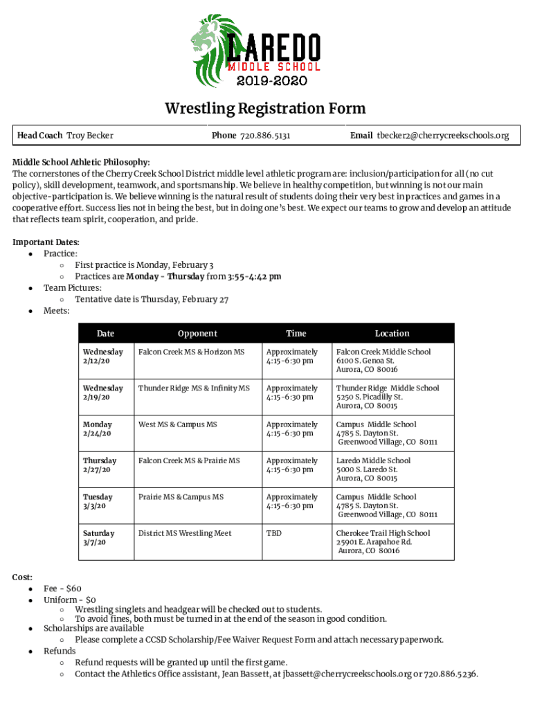 Fillable Online Thunder Ridge Middle School Athletics Fax Email Print ...