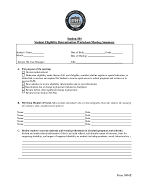 Fillable Online Form 6004E Section 504 Student Eligibility ...