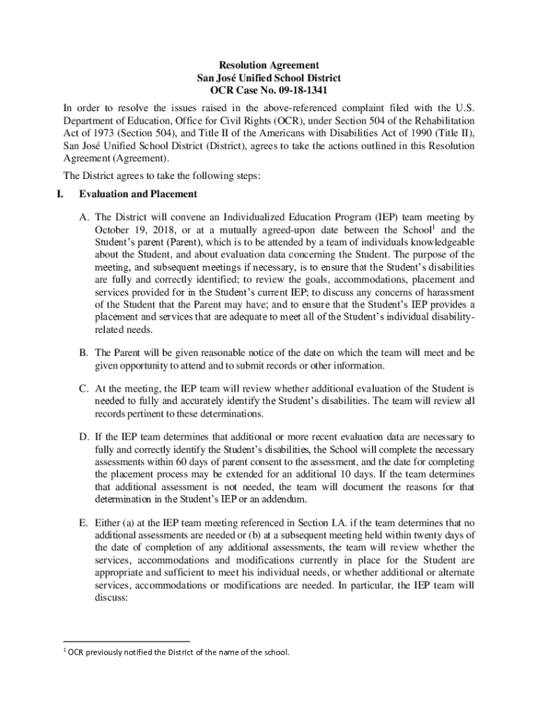 Fillable Online www2 ed Resolution Agreement Palo Alto Unified School District ... Fax Email ...