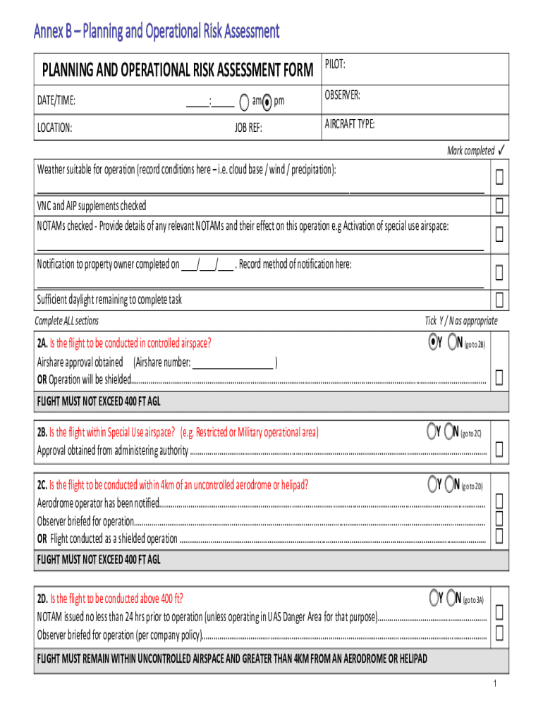 Fillable Online 102SE001 Annex B Planning and Operational Risk ...