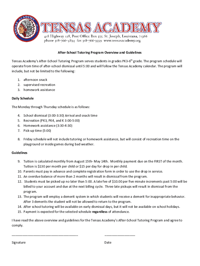 Fillable Online After-School Tutoring Program Overview and Guidelines ...