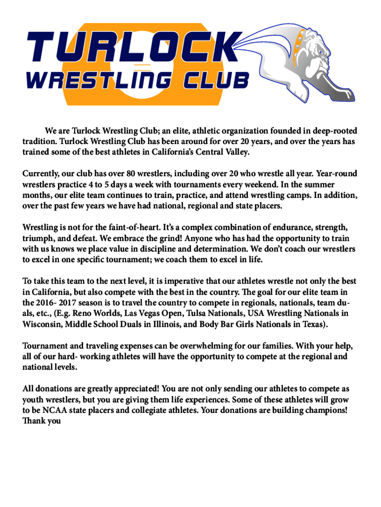 Fillable Online Turlock Wrestling Club seeks community's help in ...