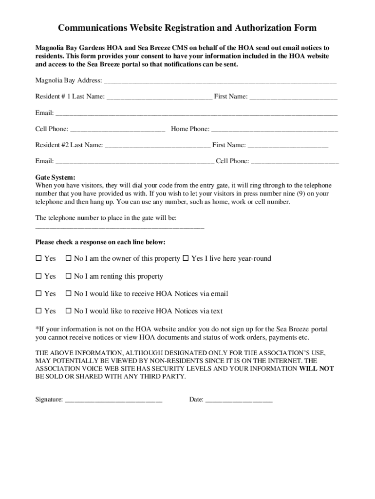 Fillable Online Communications Website Registration and Authorization ... Fax Email Print ...