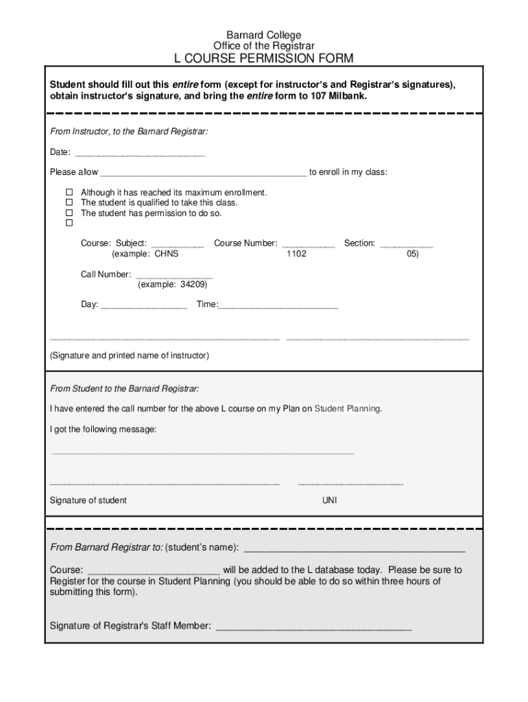 Fillable Online L COURSE PERMISSION FORM Fax Email Print - pdfFiller