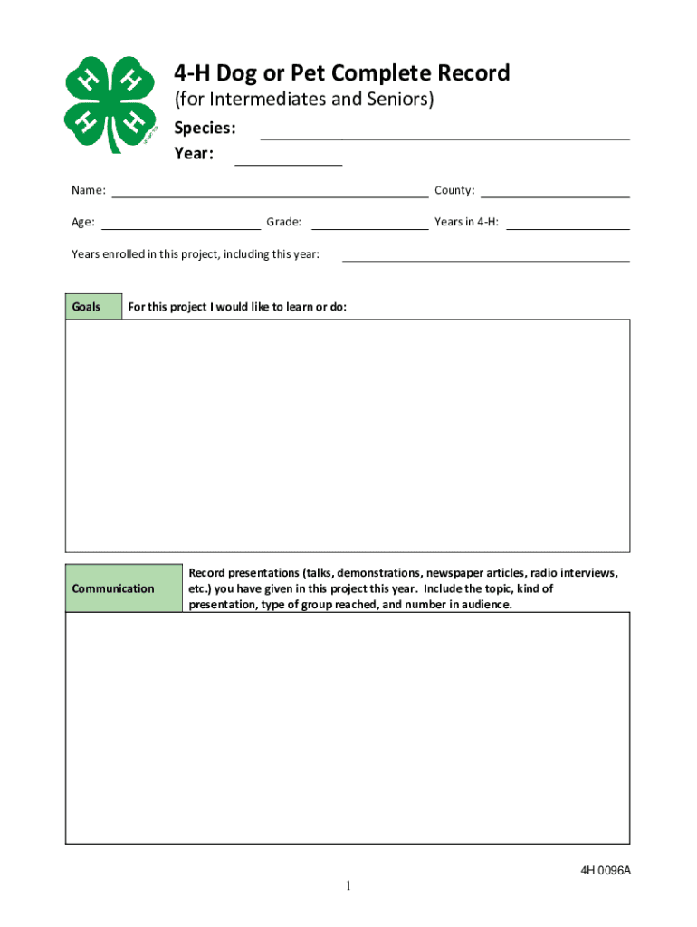 Fillable Online Gooding County 4-H Breeding Animal Project Record Book ...