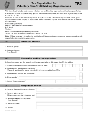 Fillable Online Form TR3. Tax Registration form for Voluntary non ...
