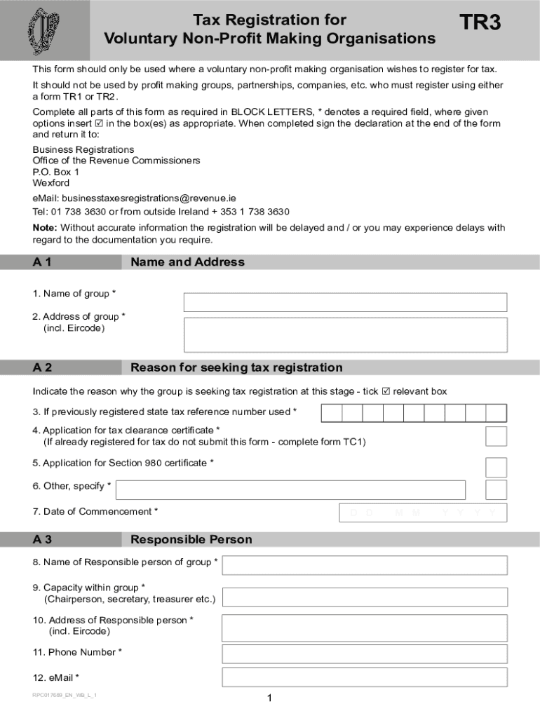 Fillable Online Form TR3. Tax Registration form for Voluntary non ...