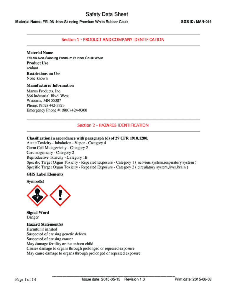 Fillable Online FSI 96 BUTYL new SDS SHEET.pdf Fax Email Print - pdfFiller