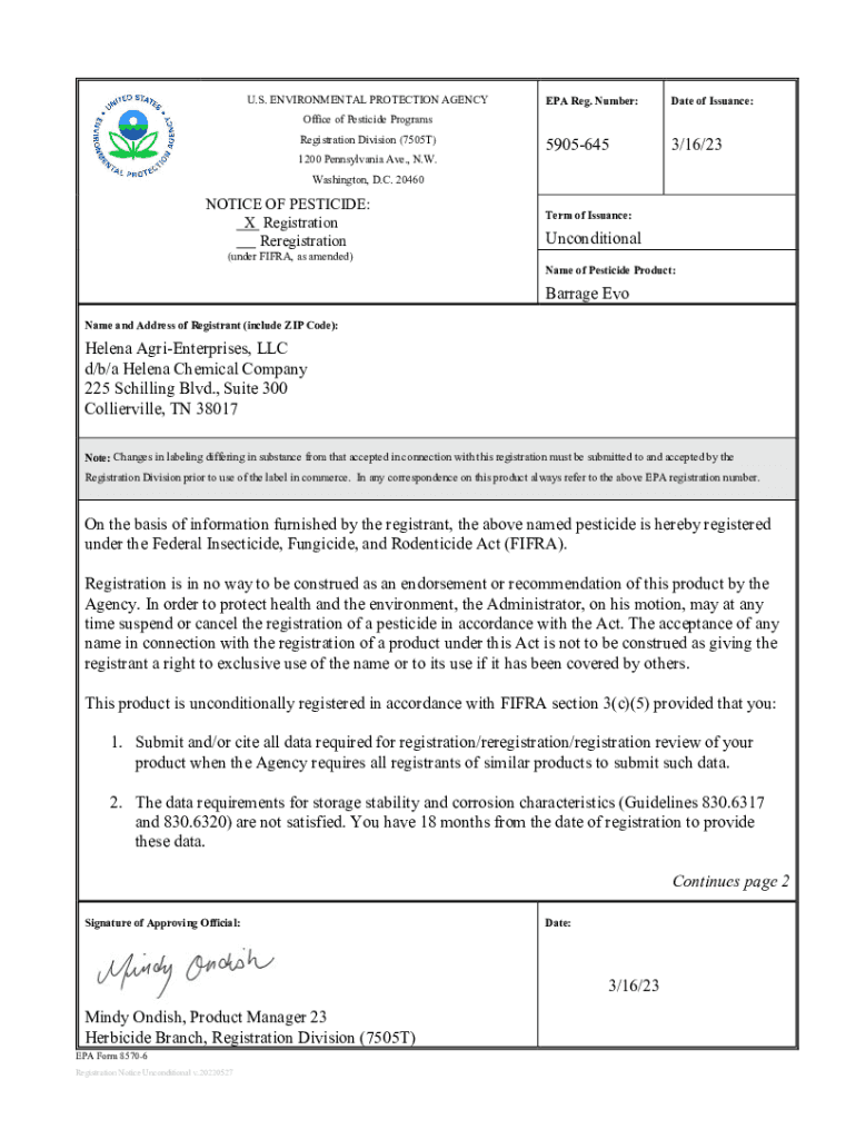 Fillable Online US EPA, Pesticide Product Label, BARRAGE EVO,03/16 ...