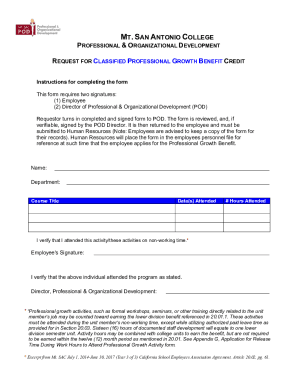 Fillable Online Classified Professional Growth Benefit Memo FORM Fax Email Print - pdfFiller