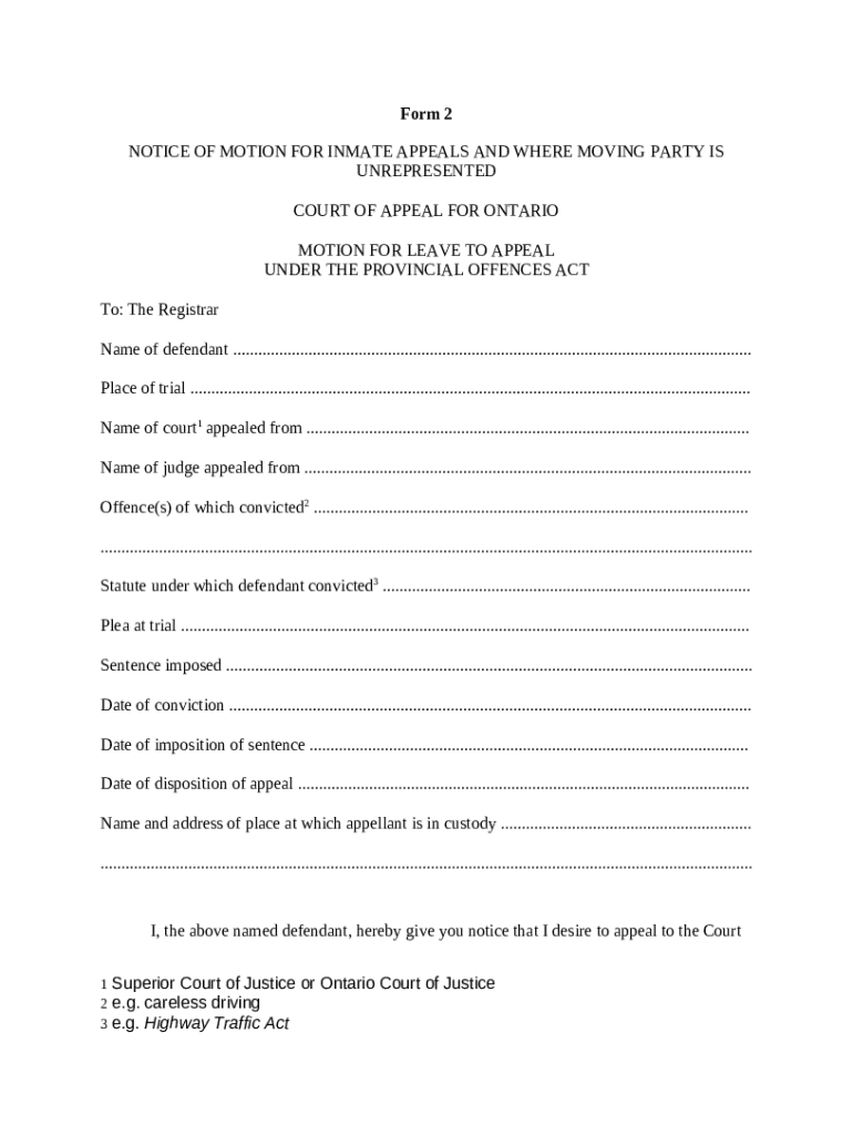 notice of motion for inmate appeals and where moving ... Doc Template ...