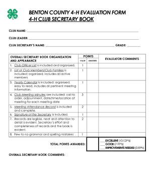 Fillable Online SECRETARY BOOK EVALUATION FORM.docx Fax Email Print ...