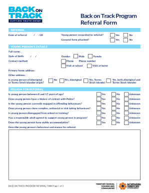 Fillable Online nt gov Back on Track Program referral form Fax Email ...