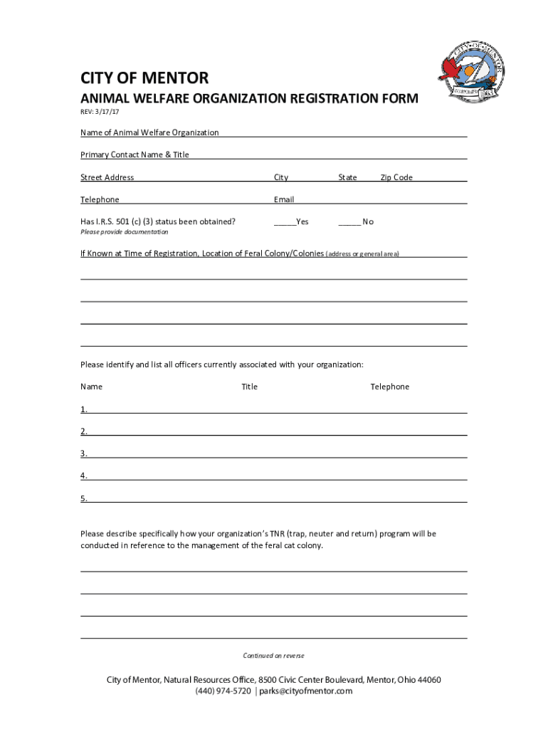 Fillable Online Animal Welfare Organization Registration Form Fax Email Print - pdfFiller