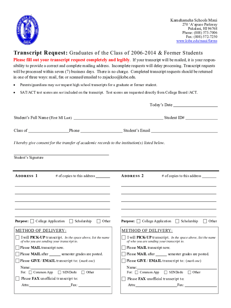 Fillable Online transcript request form.pub Fax Email Print - pdfFiller