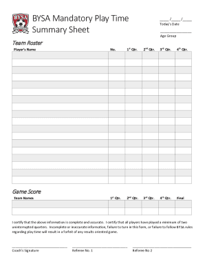 Fillable Online BYSA Mandatory Play Time Summary Sheet - cloudfront.net Fax Email Print - pdfFiller
