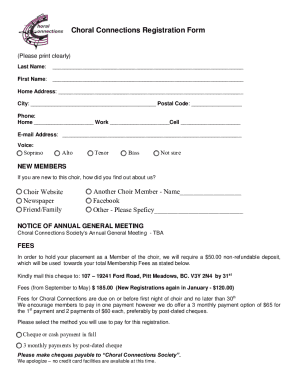 Fillable Online Choral Connections Registration Form Fax Email Print ...