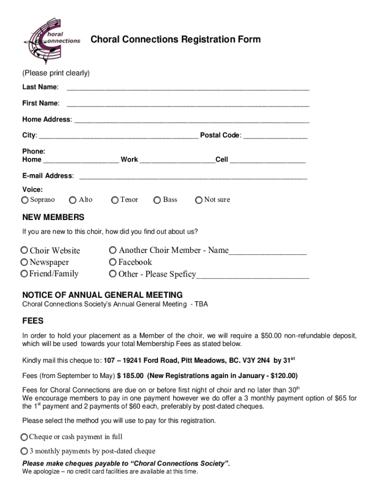 Fillable Online Choral Connections Registration Form Fax Email Print ...