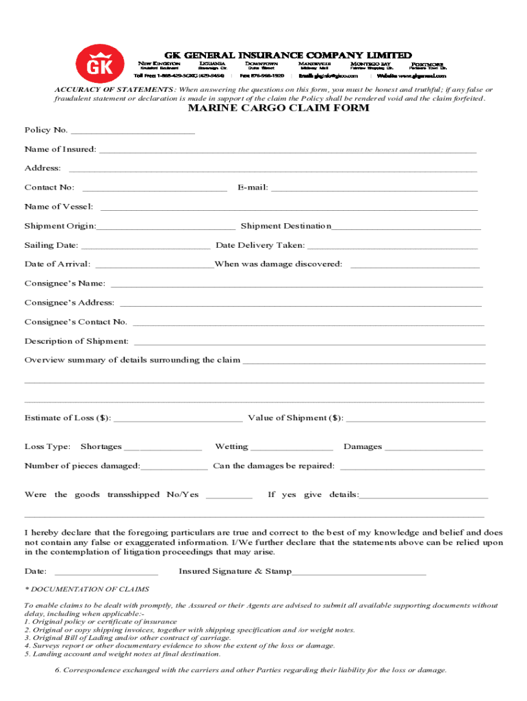 Fillable Online 20210429 Marine Cargo Claim Form.docx Fax Email Print - pdfFiller
