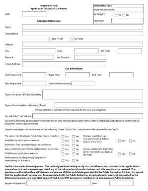 Fillable Online Water Wall Park Application for Special Use Permit Fax ...