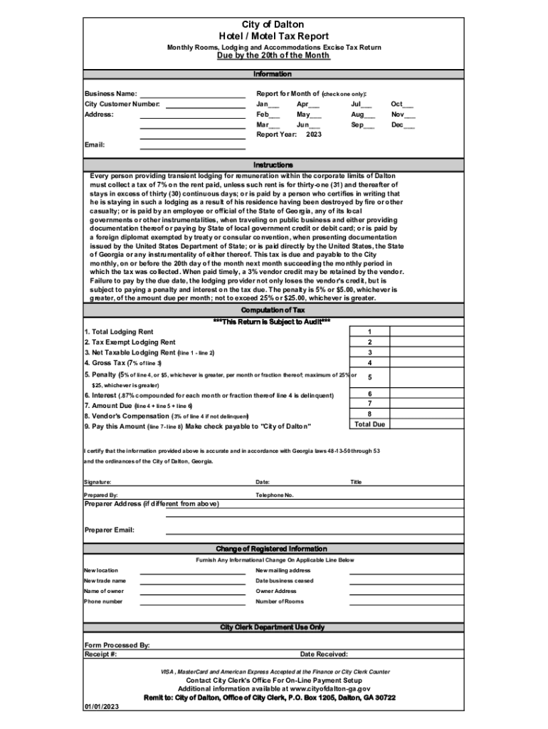 Fillable Online Hotel Motel Tax Form.xlsx - Dalton, GA Fax Email Print ...