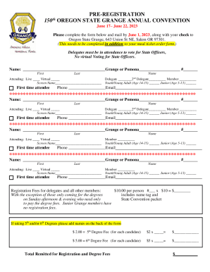 Fillable Online Oregon State Grange Junior Pre-Registration Form Fax ...