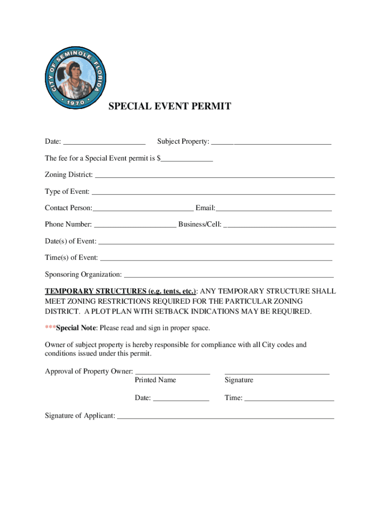 Fillable Online City of Seminole Special Event Permit. City of Seminole ...