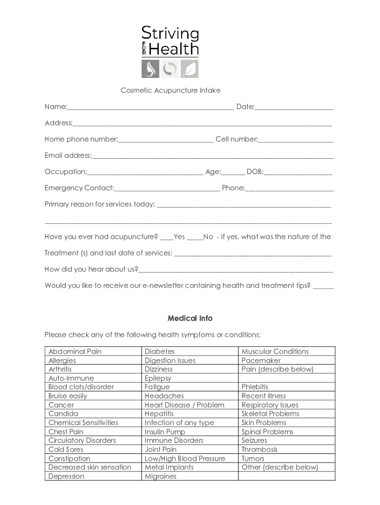 Fillable Online patient intake form - facial rejuvenation acupuncture ...