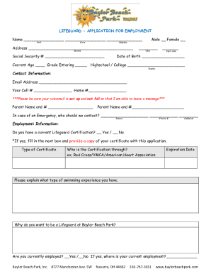 Fillable Online LIFEGUARD - APPLICATION FOR EMPLOYMENT Fax Email Print ...