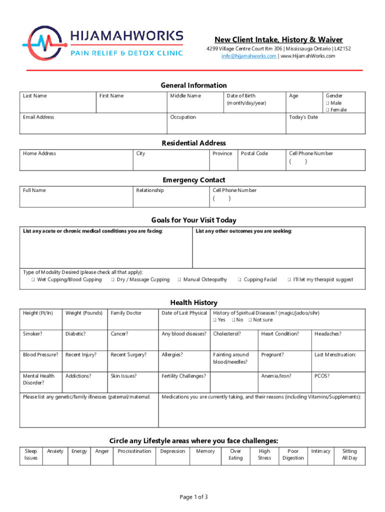 Fillable Online Client Medical History Form Client Intake Form New ...