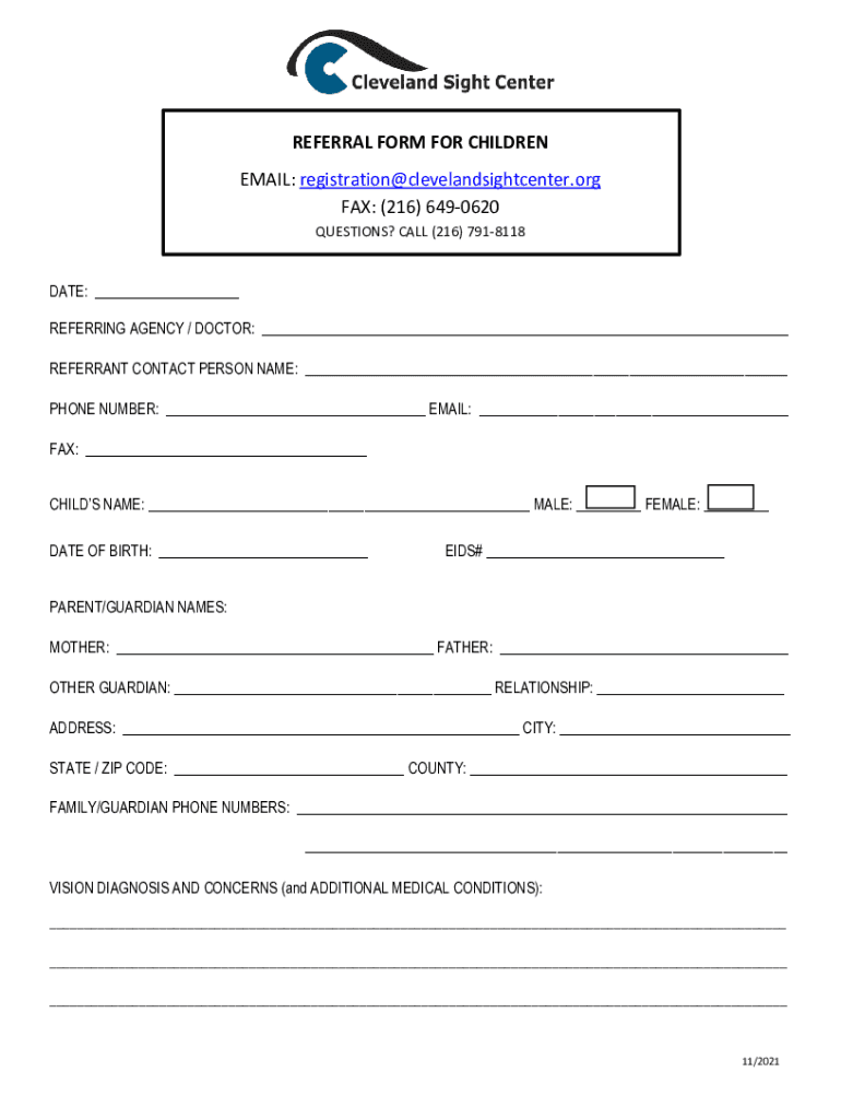 Fillable Online REFERRAL FORM FOR CHILDREN EMAIL Fax Email Print - pdfFiller