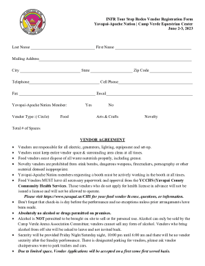 Fillable Online INFR Tour Stop Rodeo Vendor Registration Form Yavapai ...