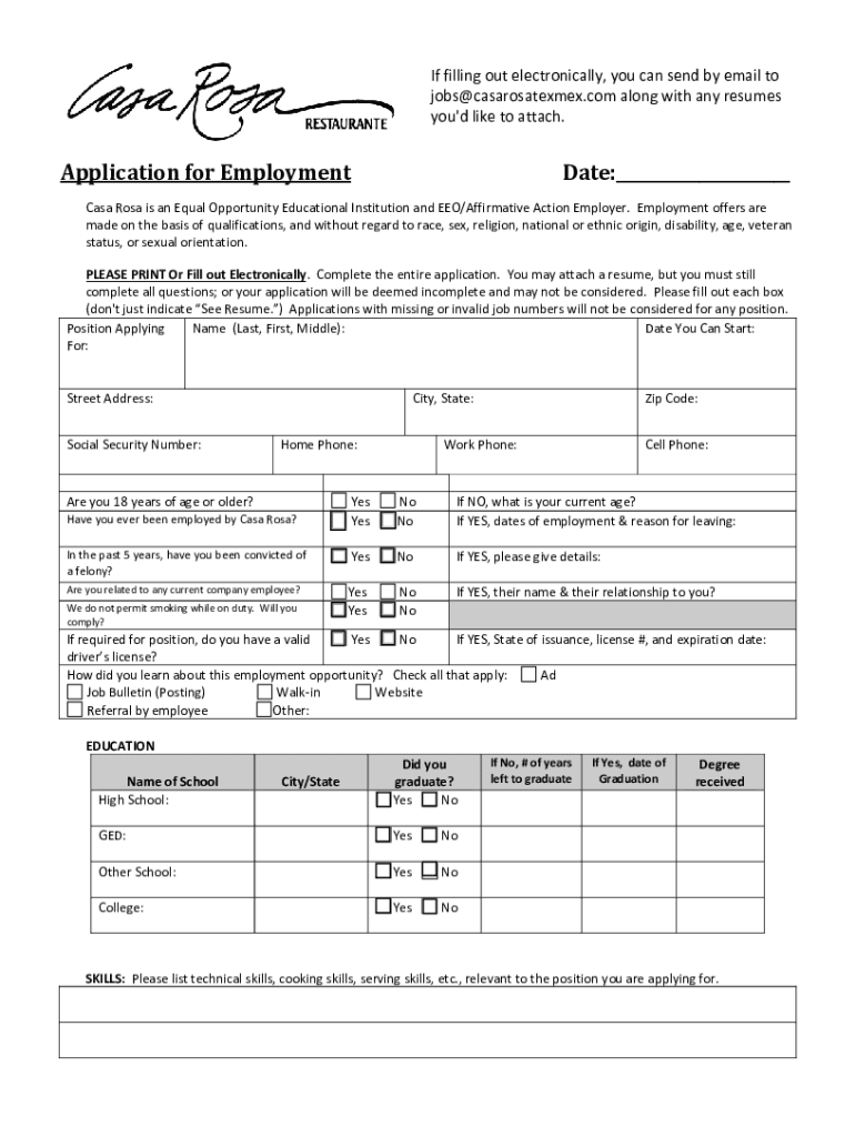 Fillable Online Application for Employment Date Fax Email Print - pdfFiller