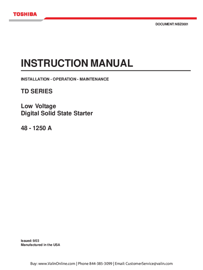 Fillable Online Toshiba TD Series Low Voltage Solid State Starters ...