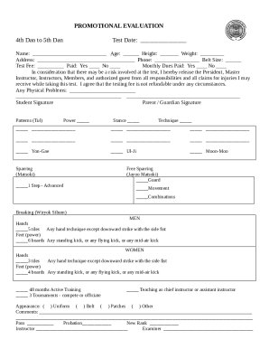 Fillable Online PROMOTIONAL EVALUATION 4th Dan to 5th Dan Test Date Fax ...