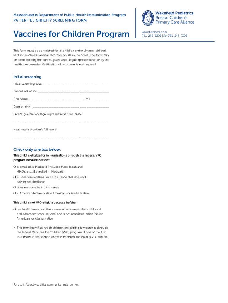 Fillable Online VFC Eligibility Screening Form Fax Email Print - pdfFiller