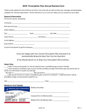 Fillable Online 2019 Prescription Plan Review Form Fax Email Print - pdfFiller