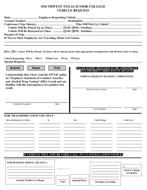 Fillable Online SWTJC Vehicle Request Form Fax Email Print - pdfFiller